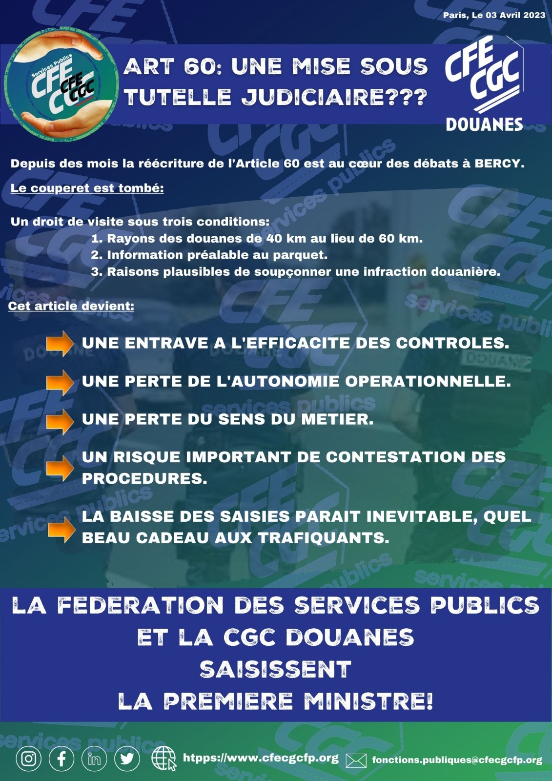 Art 60 CD: une mise sous tutelle judiciaire de la douane